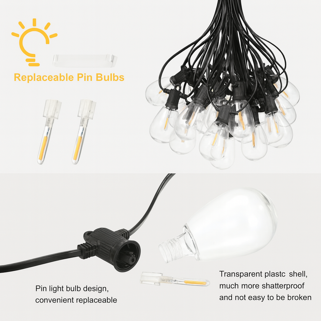 Solar Powered 6.5M Flame Effect String Lights with IP44,10 Shatterproof ...